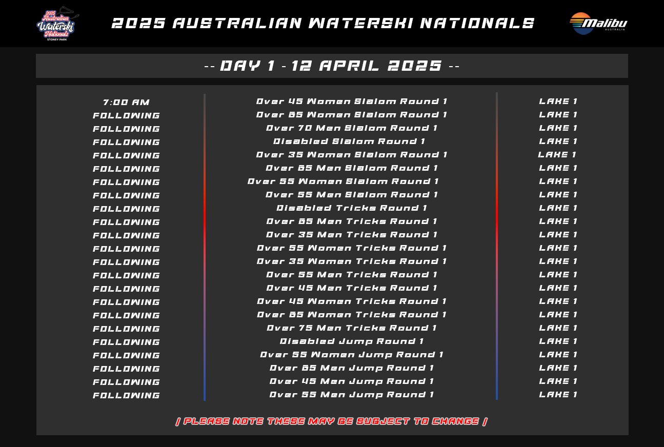 Nationals Schedule – WaterskiQLD